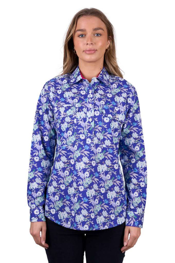 Hard Slog Ladies Tia Floral Half Placket Shirt | The Top Saddlery