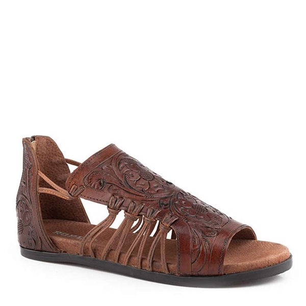 Roper Ladies Camilla Sandal Tan Floral Embossed | The Top Saddlery