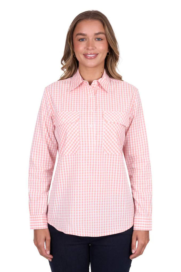 Hard Slog Ladies Jen Check Half Button Shirt | The Top Saddlery