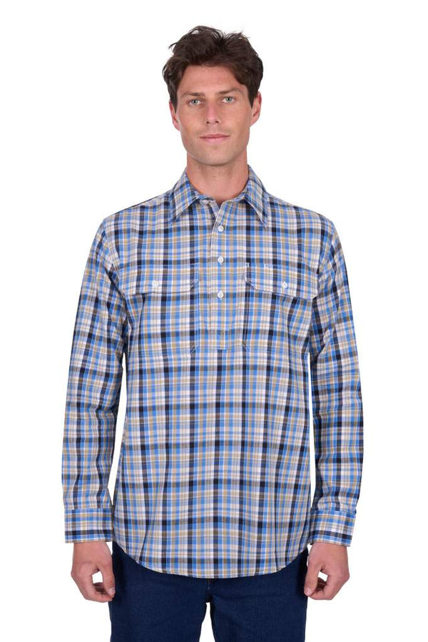 Hard Slog Mens Gibson Plaid Half Button Shirt | The Top Saddlery