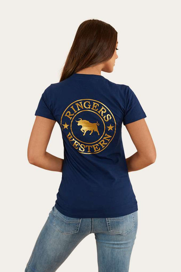 Ringers Western Ladies Signature Bull Navy/Gold Tee | The Top Saddlery