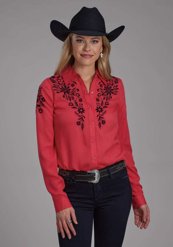 Roper Ladies Studio West Embroidered Red Shirt | The Top Saddlery